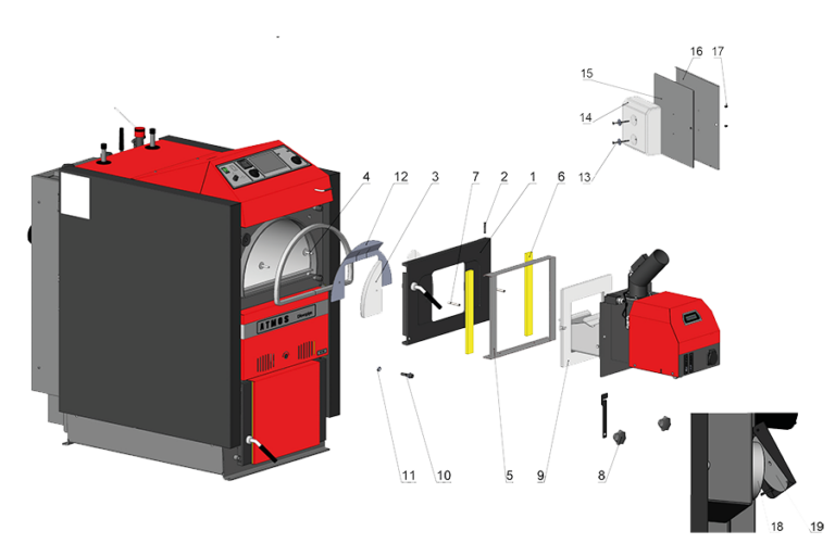 Zestaw do instalacji palnika na pelet w górnych drzwiach kotła ...